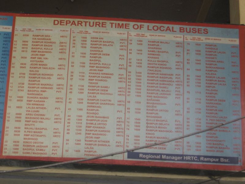 Bus time table at Rampur-Bushar, HP; May 5, 2010 - India Travel Forum ...